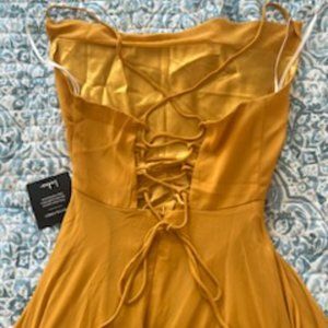 Lulus | Dresses | Romantically Speaking Mustard Yellow Cowl Laceup Maxi ...